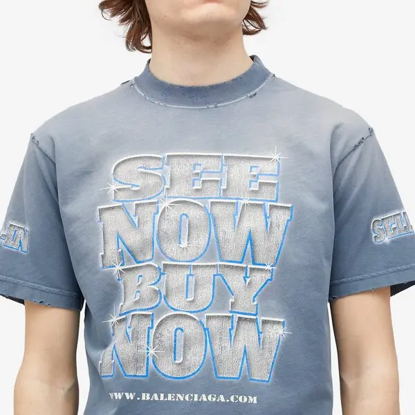 Balenciaga See Now Buy Now T-Shirt In Washed Blue - 50% Off
